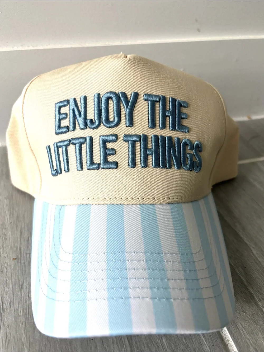 Accessories | Enjoy The Little Things Embroidered Cap Cream Light Blue ...
